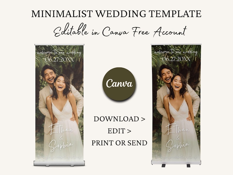 Editable Wedding Welcome Banner Retractable Newly Weds Photo Poster ...