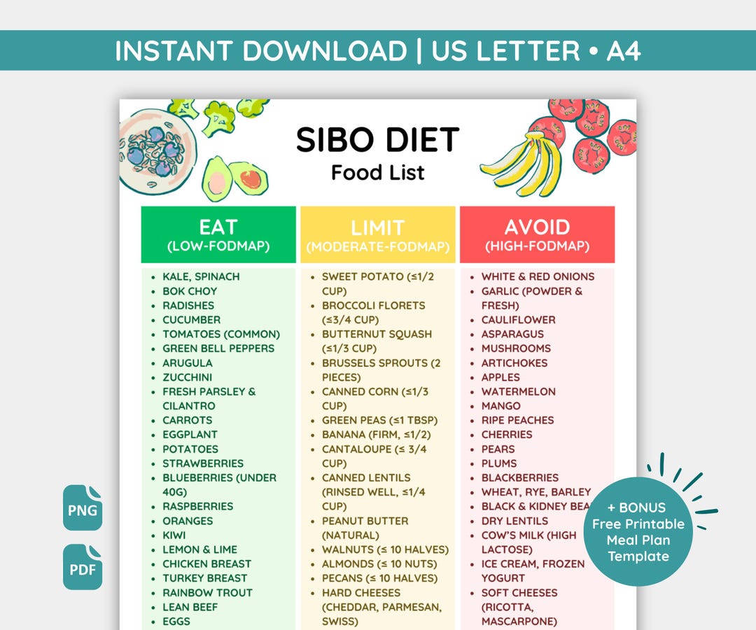 SIBO Diet Food List PDF | Printable Low FODMAP Chart for Gut Health ...