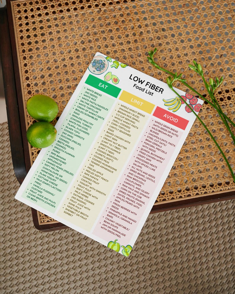 Low Fiber Food Chart Download | Easy to Digest Grocery & Snack List ...