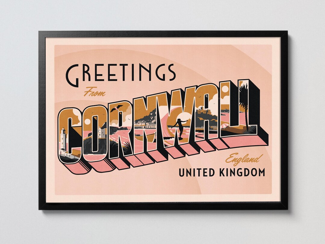 Greetings From Cornwall Retro Americana Vintage Style Postcard Cornish ...