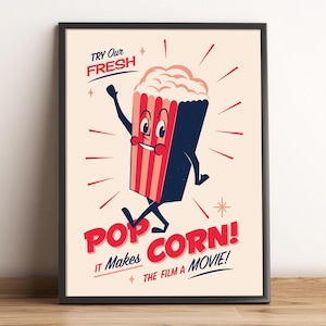 Retro Americana Popcorn Cinema Advert Character Poster Art Print - Etsy