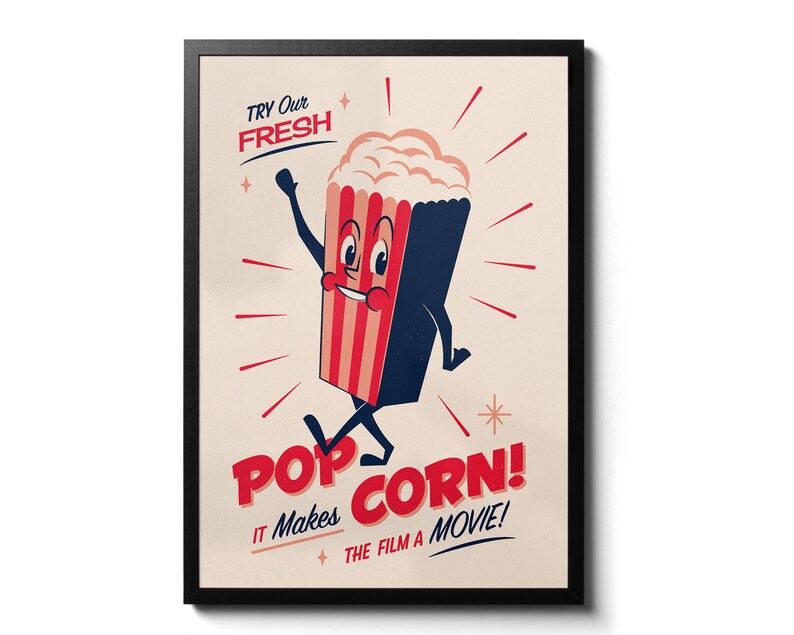 Retro Americana Popcorn Cinema Advert Character Poster Art Print - Etsy