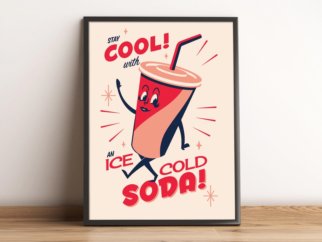 Retro Americana Cinema Movie Soda Pop Fizzy Drink Cartoon Character Mid ...