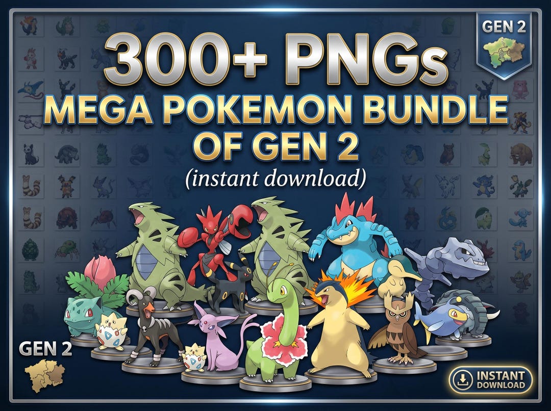 300+ Mega Pokemon Clipart Bundle OF Gen 2, Png for Sublimation Cute ...