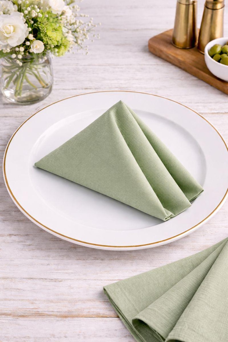 Sage Green Cloth Napkins • Triangle Fold Dinner Napkins • Reusable ...
