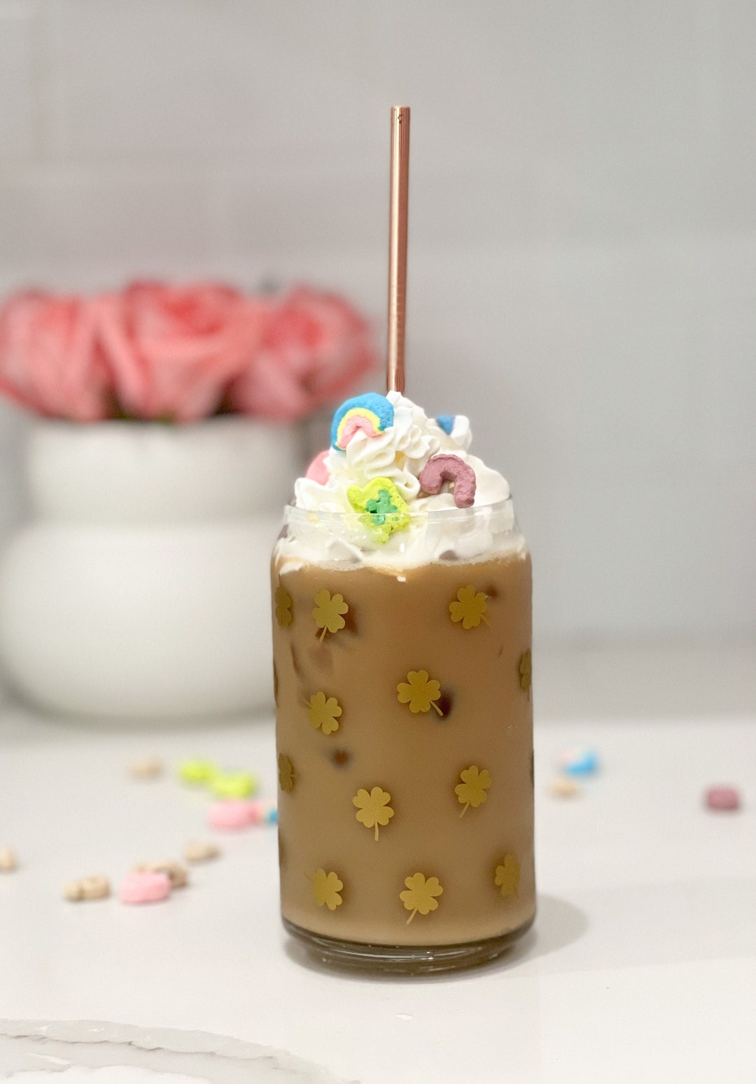 Four Leaf Clover Glass Can | Iced Coffee Cup | Beer Glass | St Patrick ...