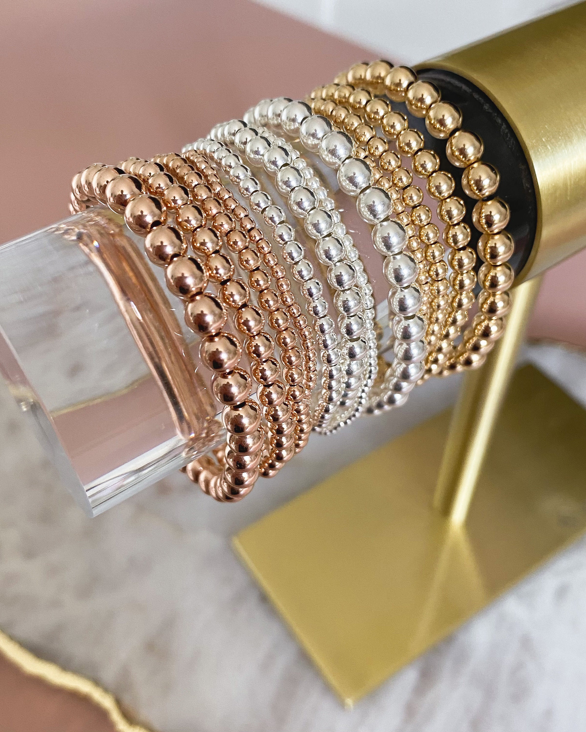 14k Rose Gold Filled Beaded Bracelet 2mm 3mm 4mm 5mm | Etsy