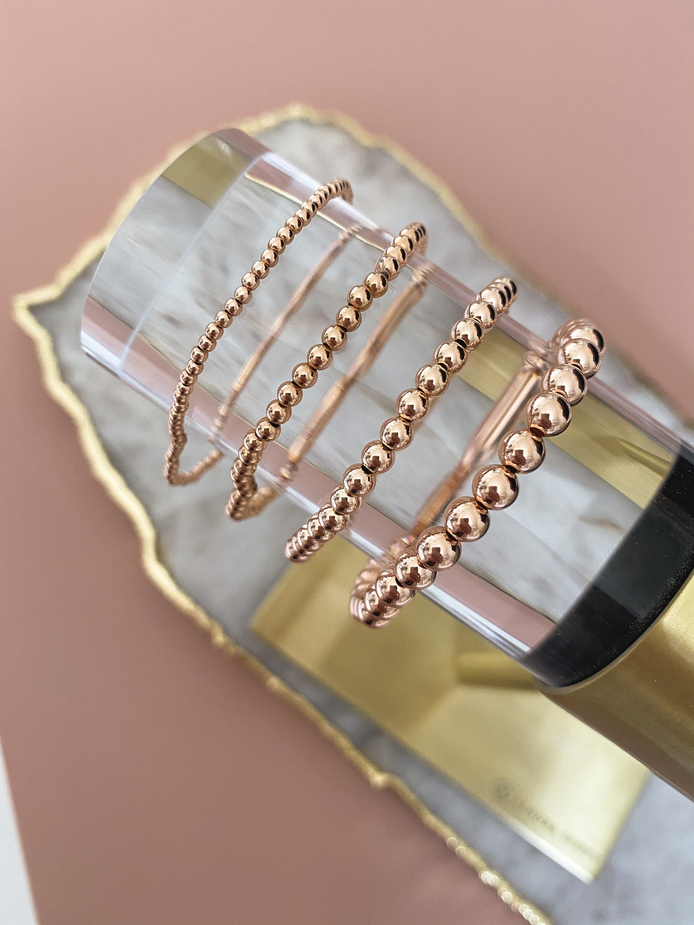 14k Rose Gold Filled Beaded Bracelet 2mm 3mm 4mm 5mm | Etsy