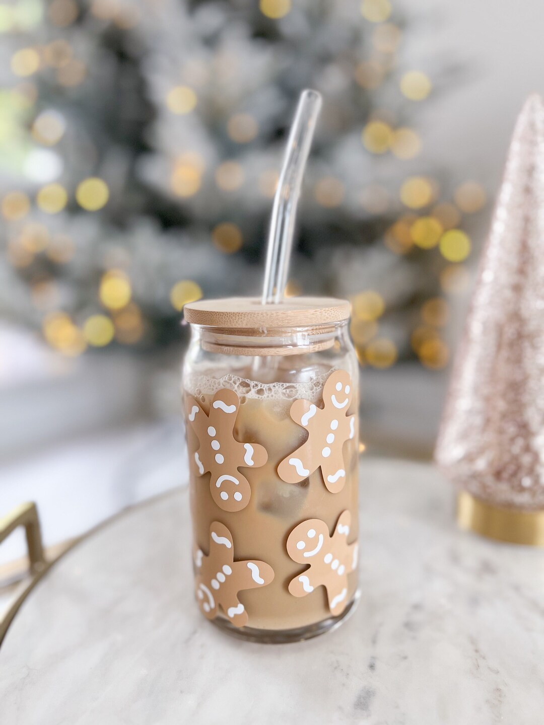 Gingerbread Man Glass Can | Iced Coffee Cup | Soda Glass | Holiday Cup ...