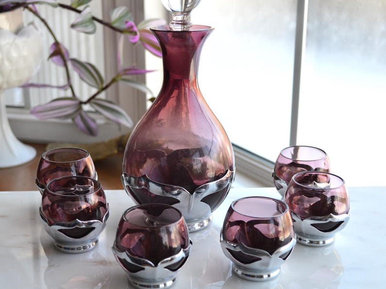 Vintage Art Deco Farber Brothers Krome Kraft Decanter Set in Amethyst ...