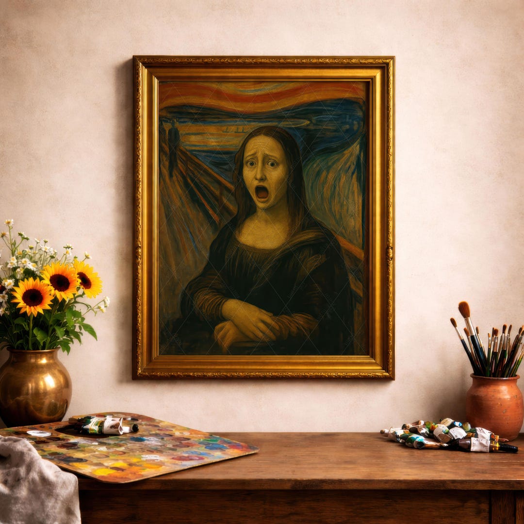 Mona Lisa Scream Mashup, Dark Academia Decor, Surreal Wall Art, Famous ...