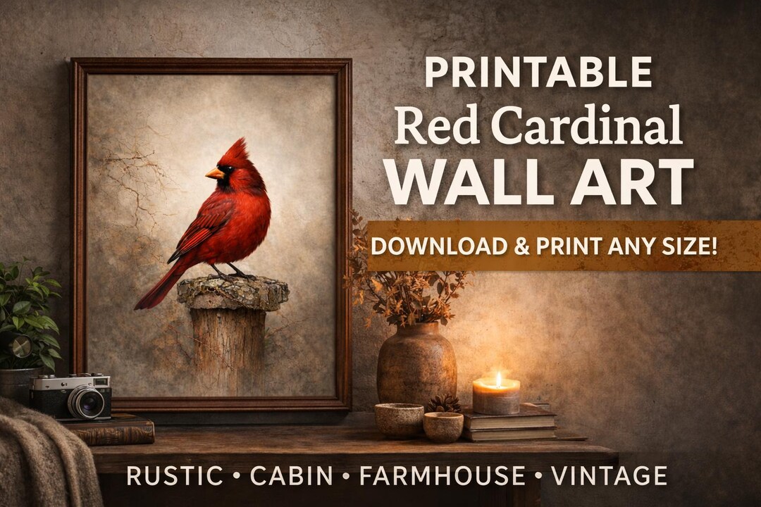 Red Cardinal Print, Rustic Cabin Wall Art (digital Download) - Etsy