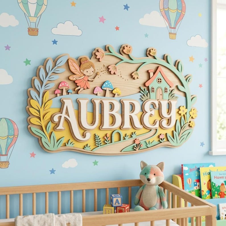 Fairy Garden Nursery Name Sign, Custom Wood Baby Name Plaque ...