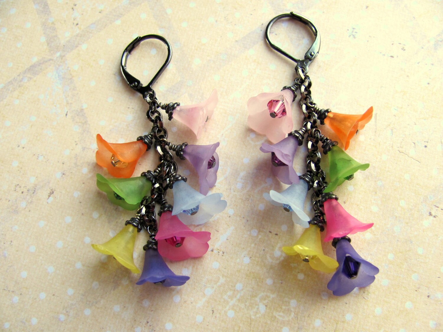 Lucite Flower Earrings Flower Earrings Swarovski Earrings Etsy
