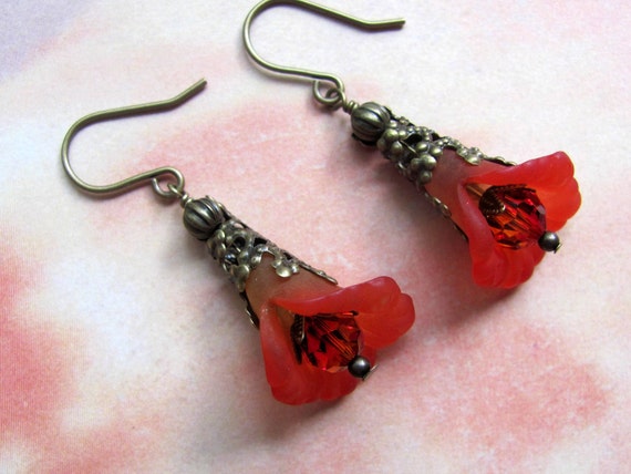 Orange Lucite Flower Earrings Halloween Earrings Flower Etsy
