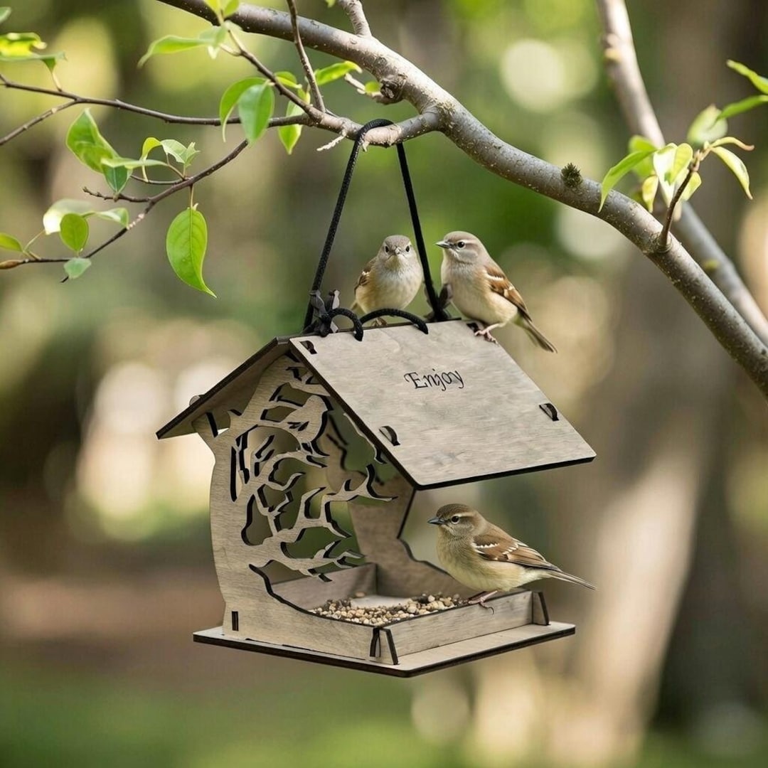 Personalized Wooden Bird Feeder, Custom Engraved Hanging Feeder, Garden ...