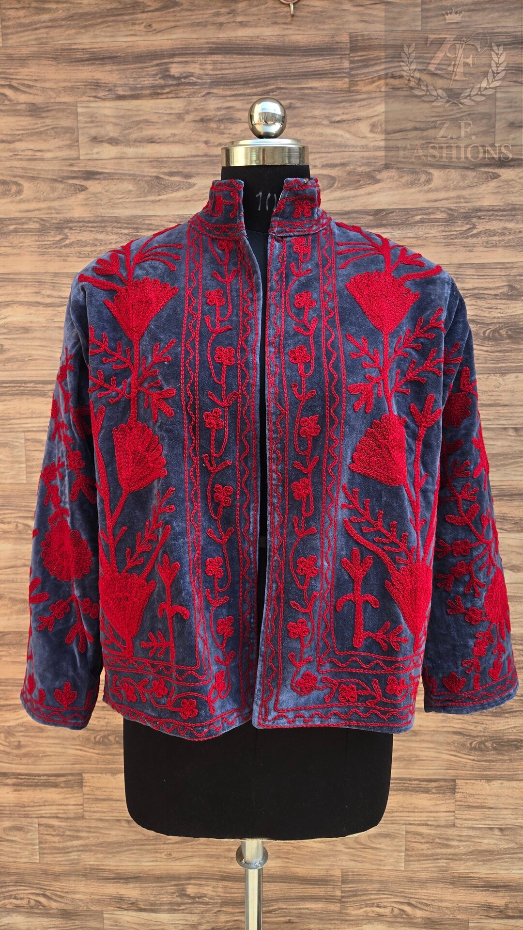 Handmade Sujani Embroidered Velvet Jacket, Bohemian Outerwear - Etsy