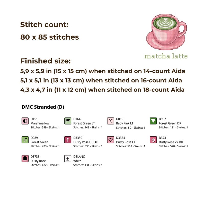 Matcha Latte Cross Stitch Pattern - Beginner Friendly (pattern Keeper ...