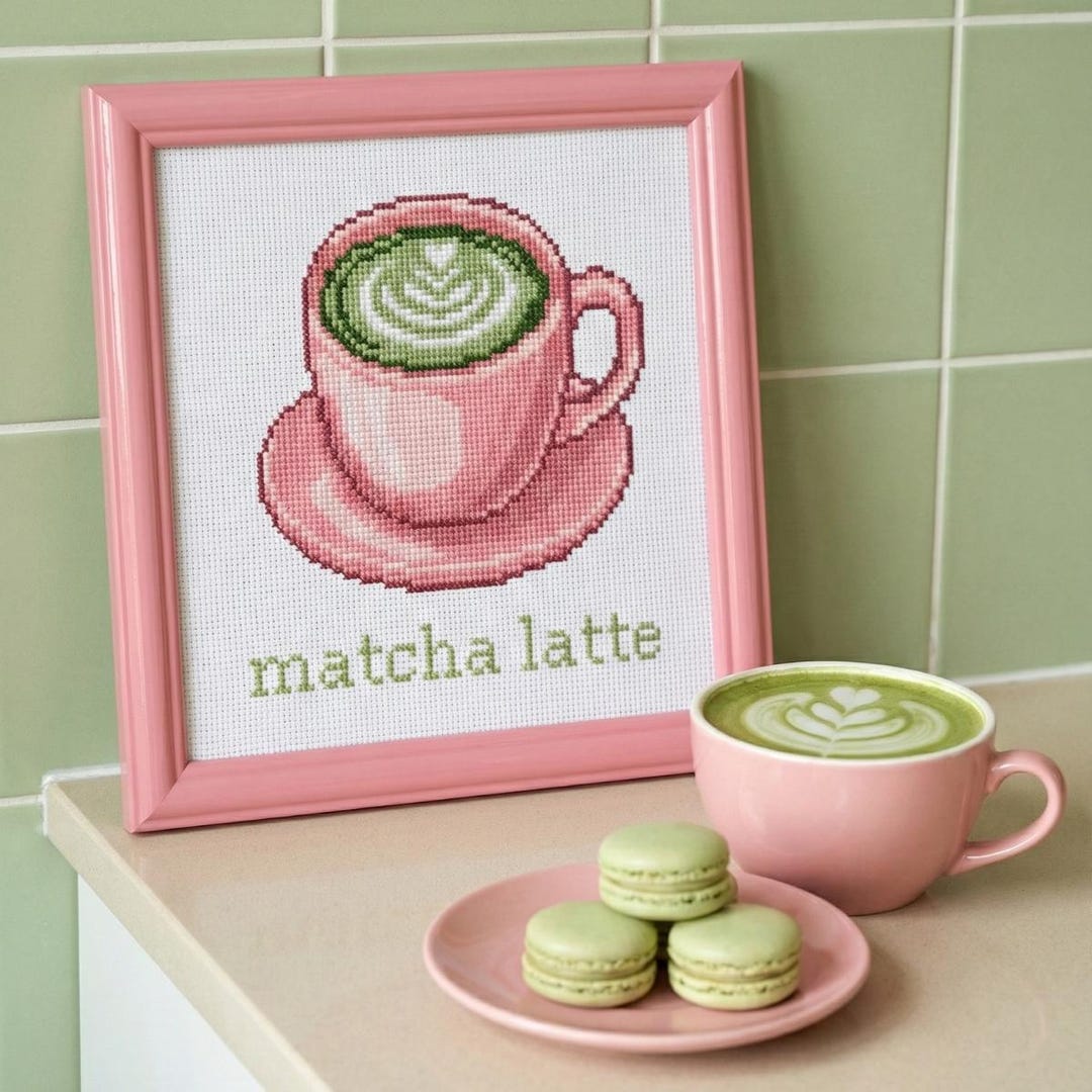 Matcha Latte Cross Stitch Pattern - Beginner Friendly (PDF Download, 14 ...