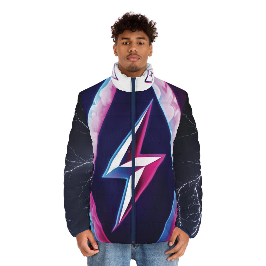 Neon Lightning Bolt Puffer Jacket | All-over Print - Etsy