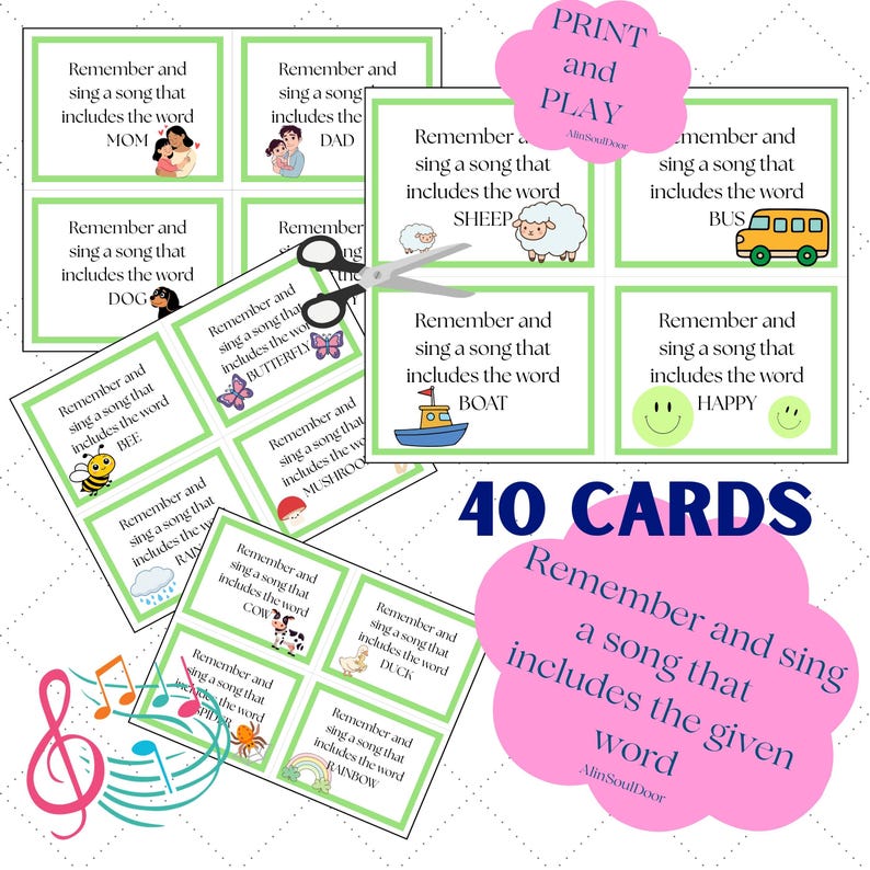Kids Song Cards Printable | Memory & Singing Game for Children | Spring ...