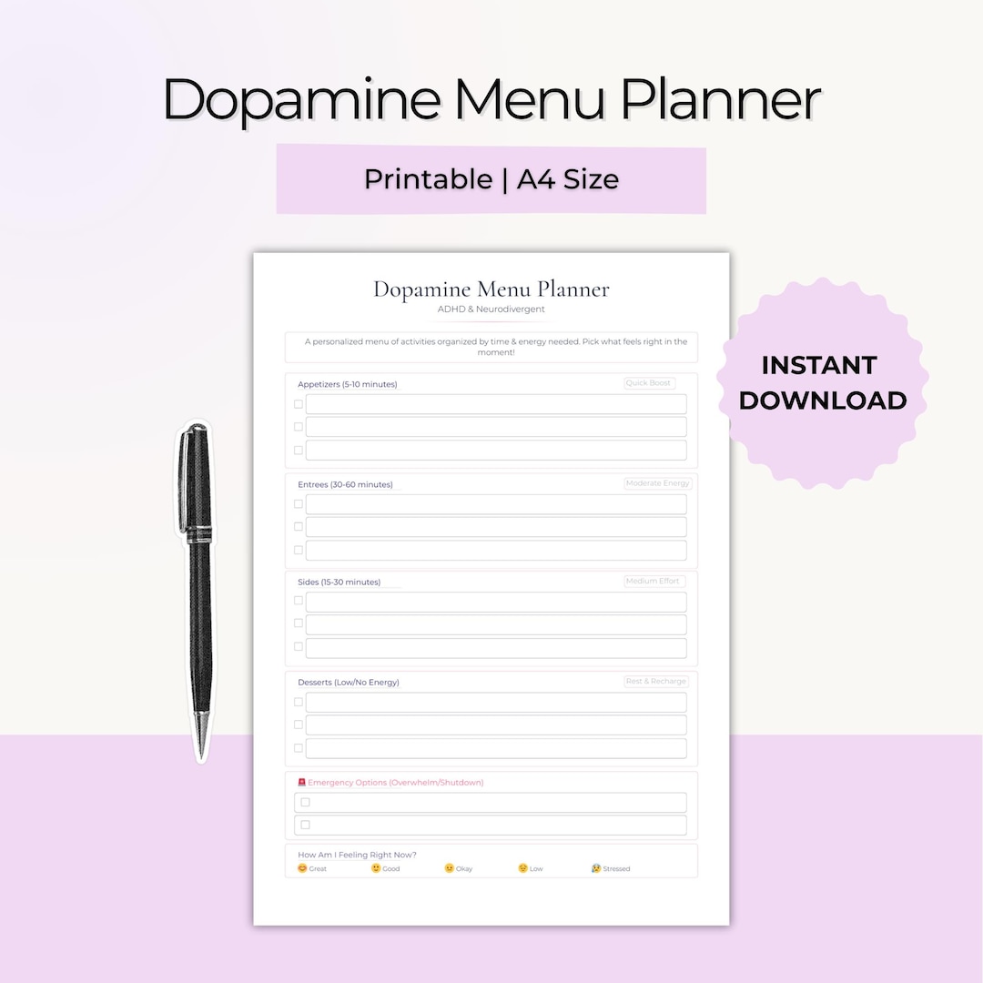 Dopamine Menu Planner, ADHD Activity List, Neurodivergent Self Care ...