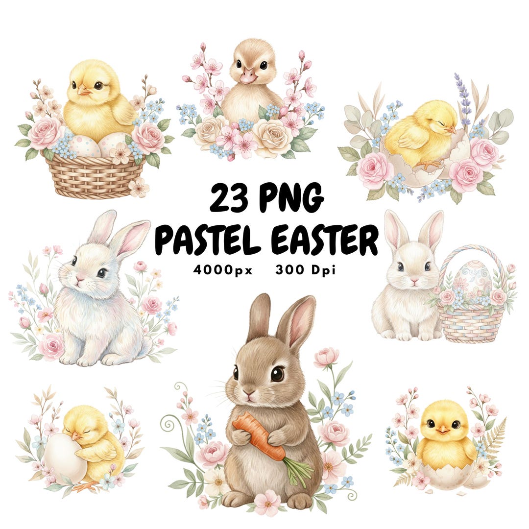 Watercolor Easter Clipart, Spring Animals, Floral Graphics (digital ...