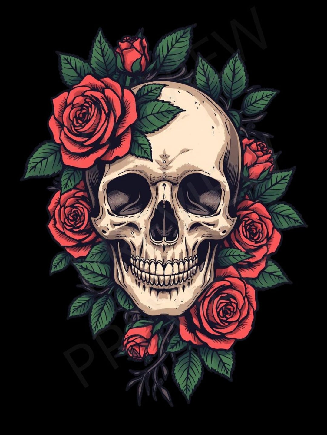 Skull Rose PNG – Floral Skull Design – Gothic Tattoo Style – High ...
