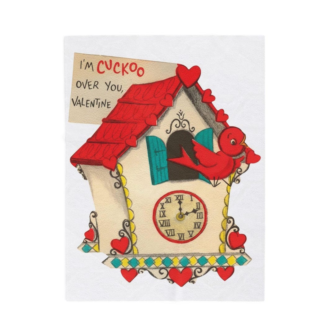 Cuckoo Over You Valentine Retro Style 1950s Cuckoo Clock Velveteen ...