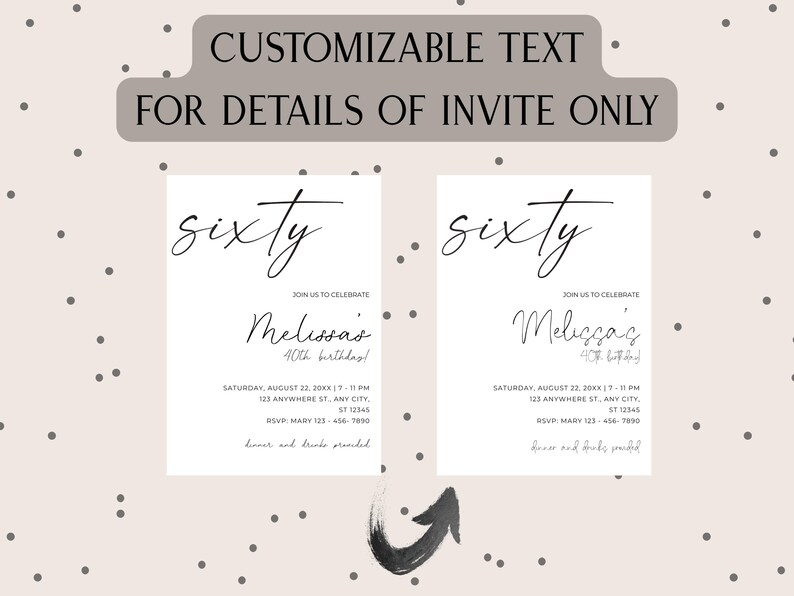 Minimalist Sixty Birthday Invitation Template (digital Download) - Etsy