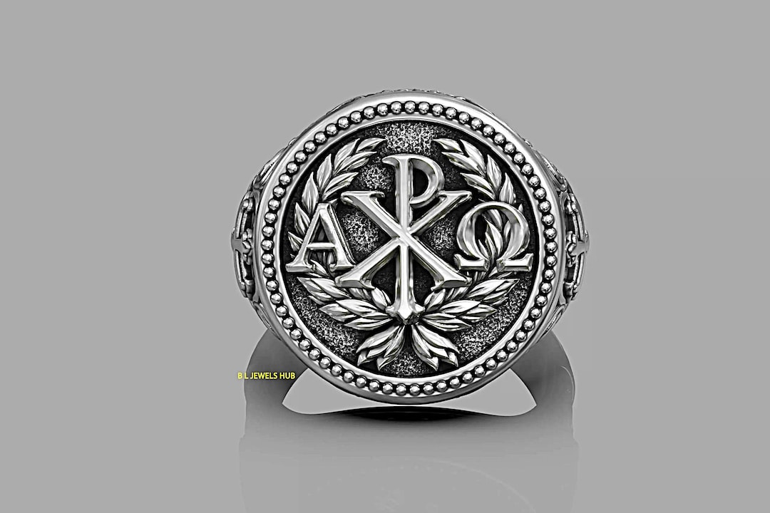 Chi Rho Alpha and Omega Christian Ring, Men's Chi Rho Ring , Chi Rho ...