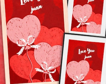 Heart Balloons Valentine Card Template | Editable Canva Design (digital ...