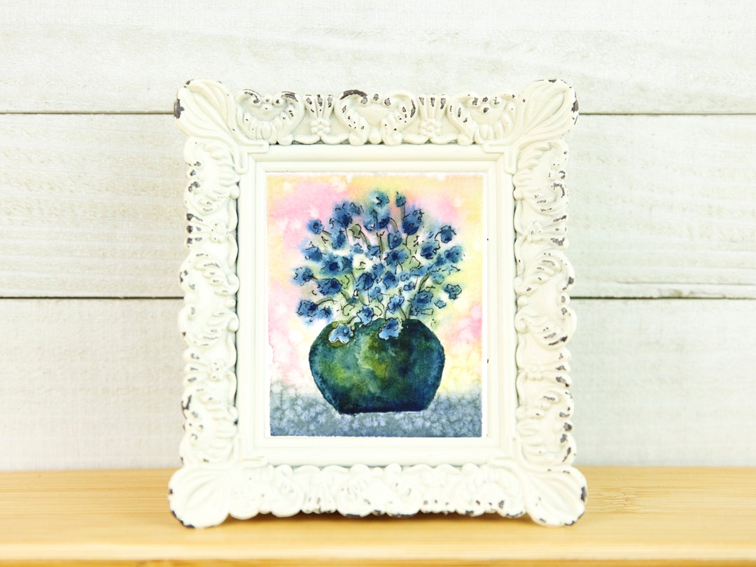 Mini Watercolor Small Art Miniature Paintings Framed Artwork Tiny Home ...