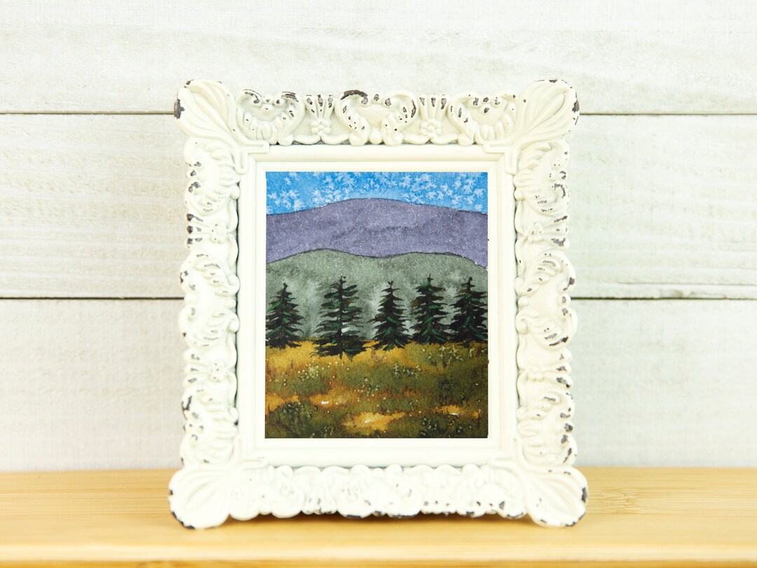 Mini Art Watercolor Painting Landscape Trees Meadow Art L Prints Framed ...
