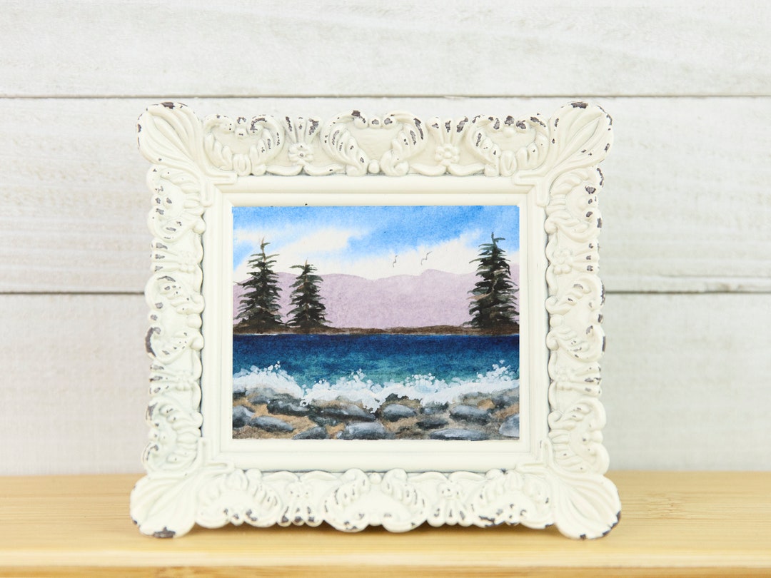Miniature Lake Painting Tiny Mini Small Framed Unframed Print Only Sky ...