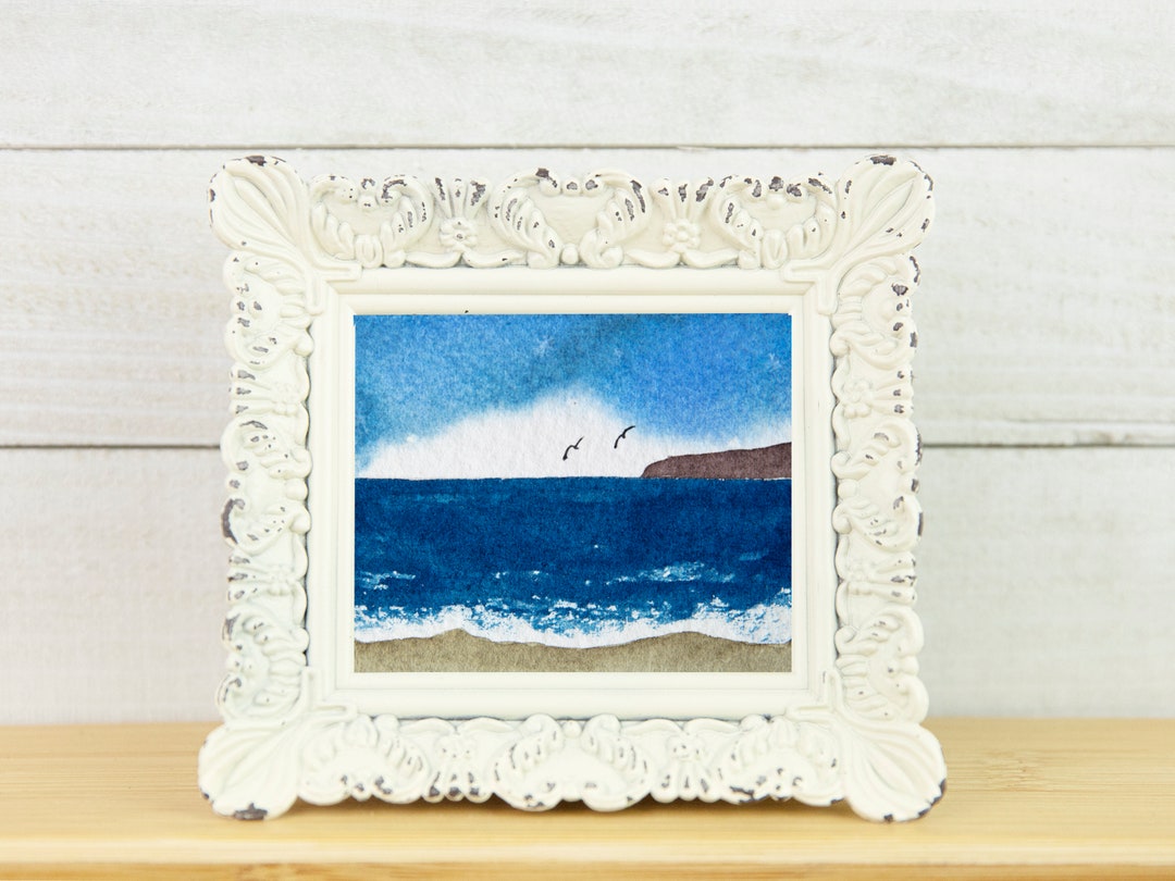 Mini Beach Painting Ocean Pier Waves Print Little Mini Watercolor ...