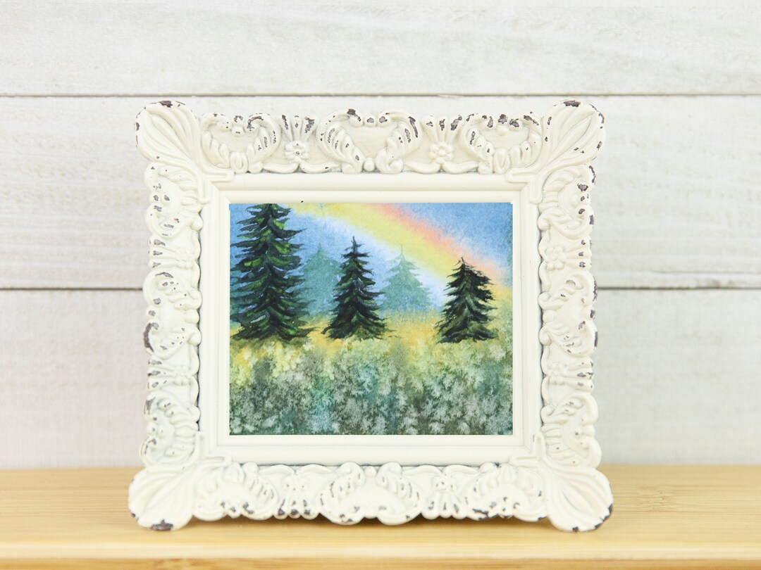 Rainbow Spring Flowers Print Little Mini Watercolor Painting Landscape ...