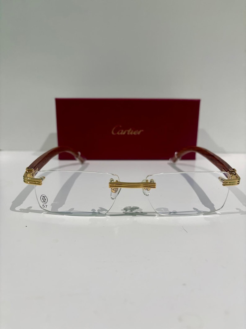 Vintage Cartier Rimless Eyeglasses, Wood Temple Golden Frame, Unisex ...