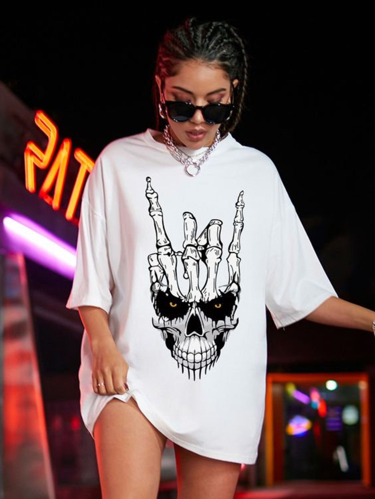 Devil Sign of the Horns Skeleton Hand Rock on Scary Halloween - Etsy