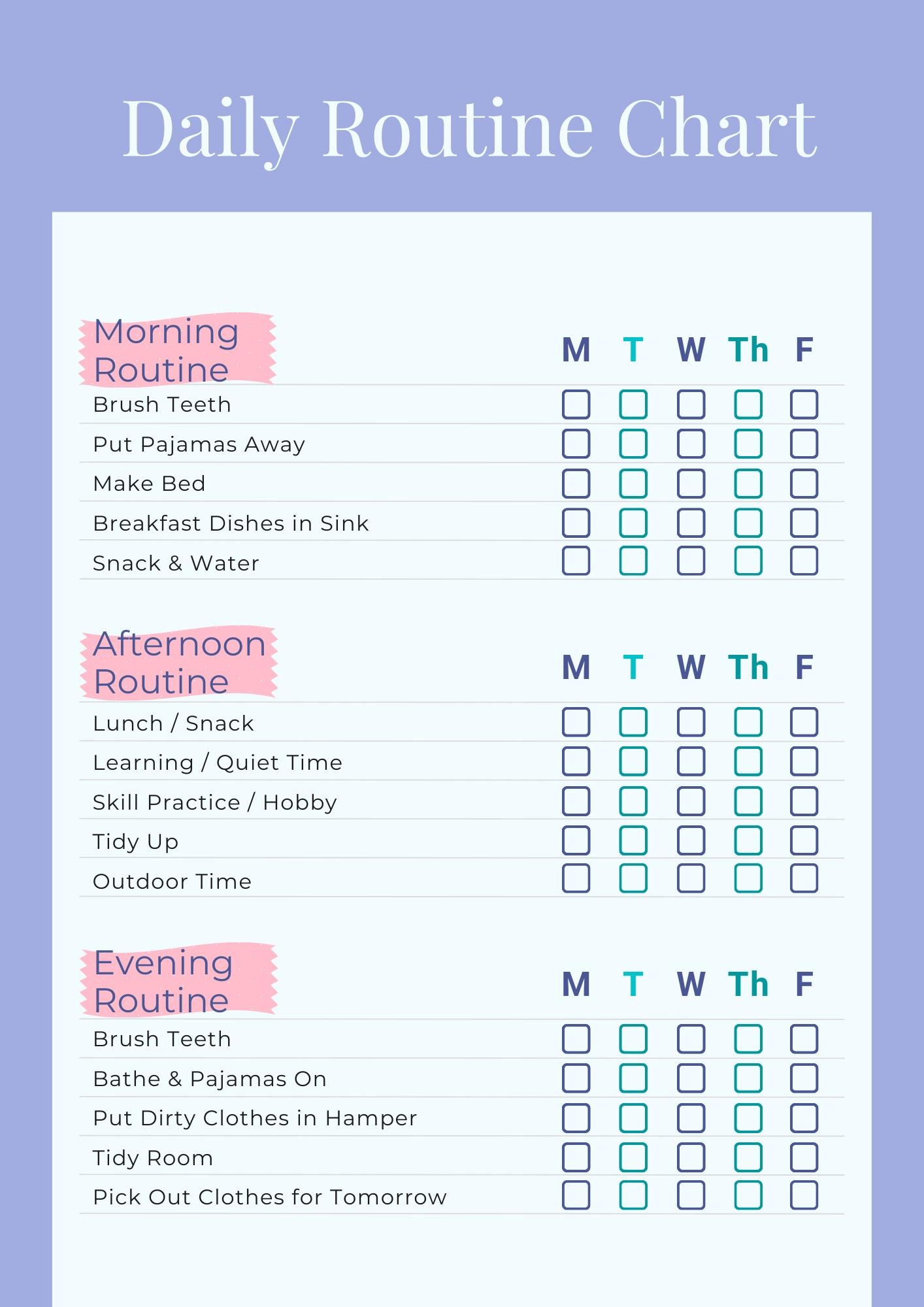 Daily Routine Chart for Kids Editable and Printable Simple Morning ...