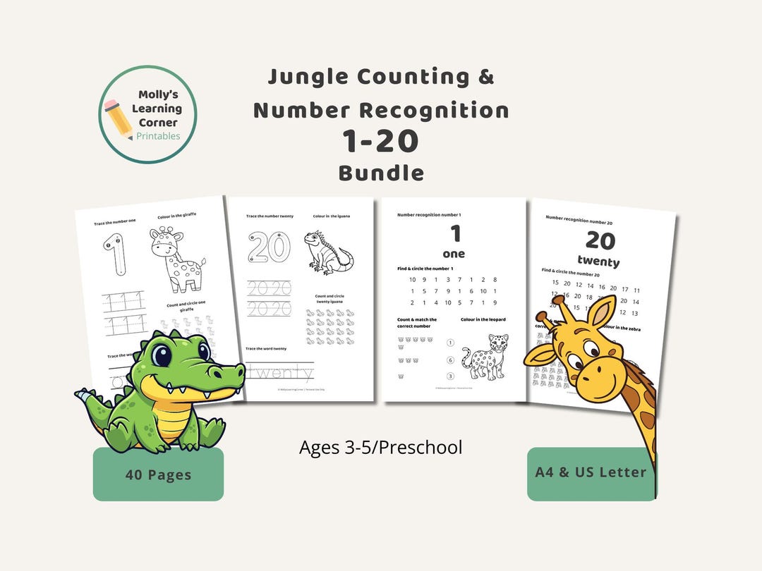 Jungle Animals Counting & Number Recognition 1-20 Bundle | Preschool ...
