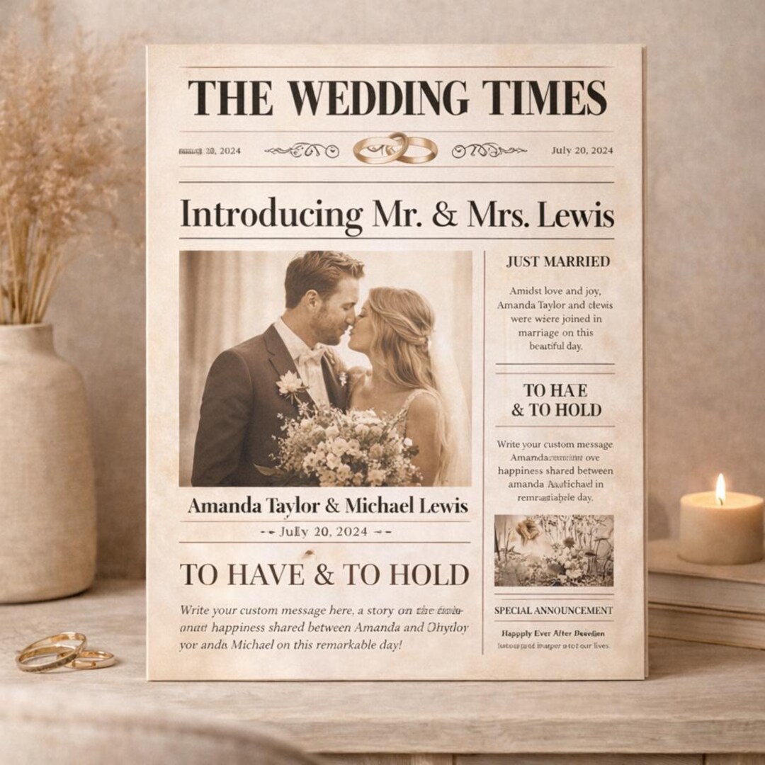 Custom Wedding Newspaper Print, Personalized Anniversary Gift (digital ...