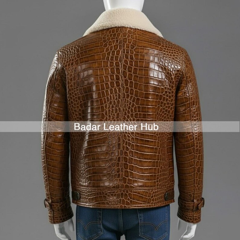 Brown Textured Leather Jacket: Men's Winter Coat With Shearling Collar ...
