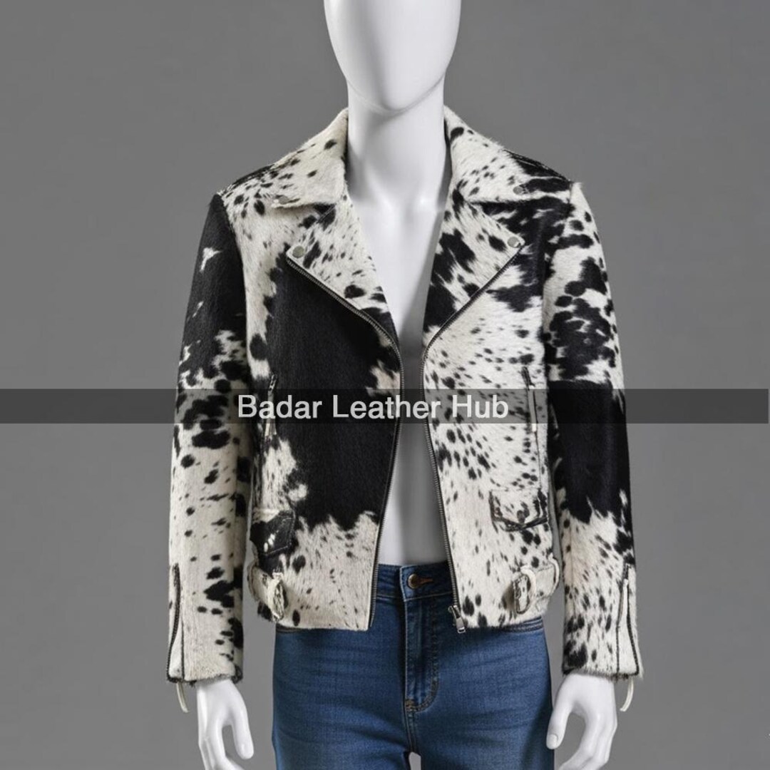 Men’s Black and White Asymmetric Zip Leather Jacket With Wide Lapel ...