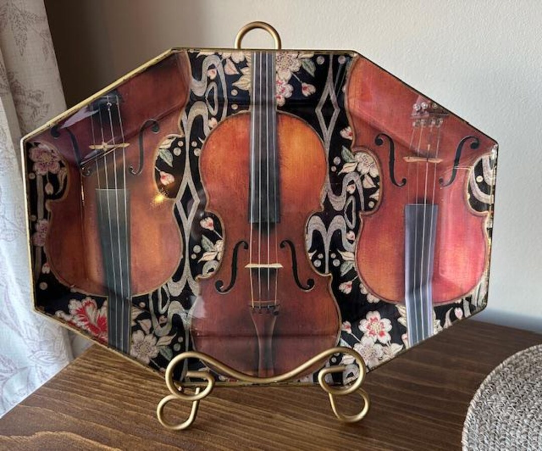 DURWIN RICE New York Artist Decoupage Plate or Platter 13" X 10"violins ...