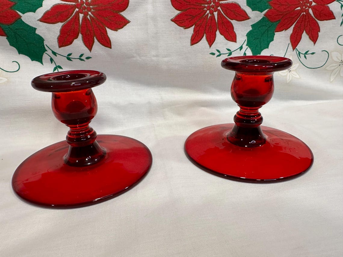 Ruby Red Glass Candlesticks - Etsy