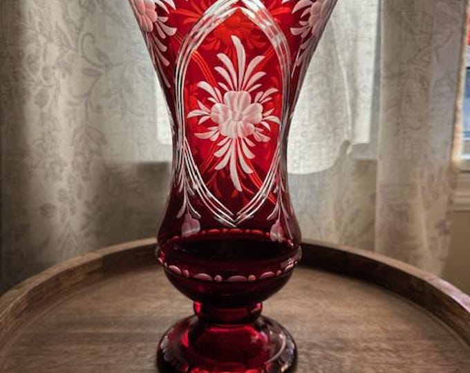 Bohemia Crystal Czechoslovakia Cranberry Red Stained 11" Crystal Vase ...