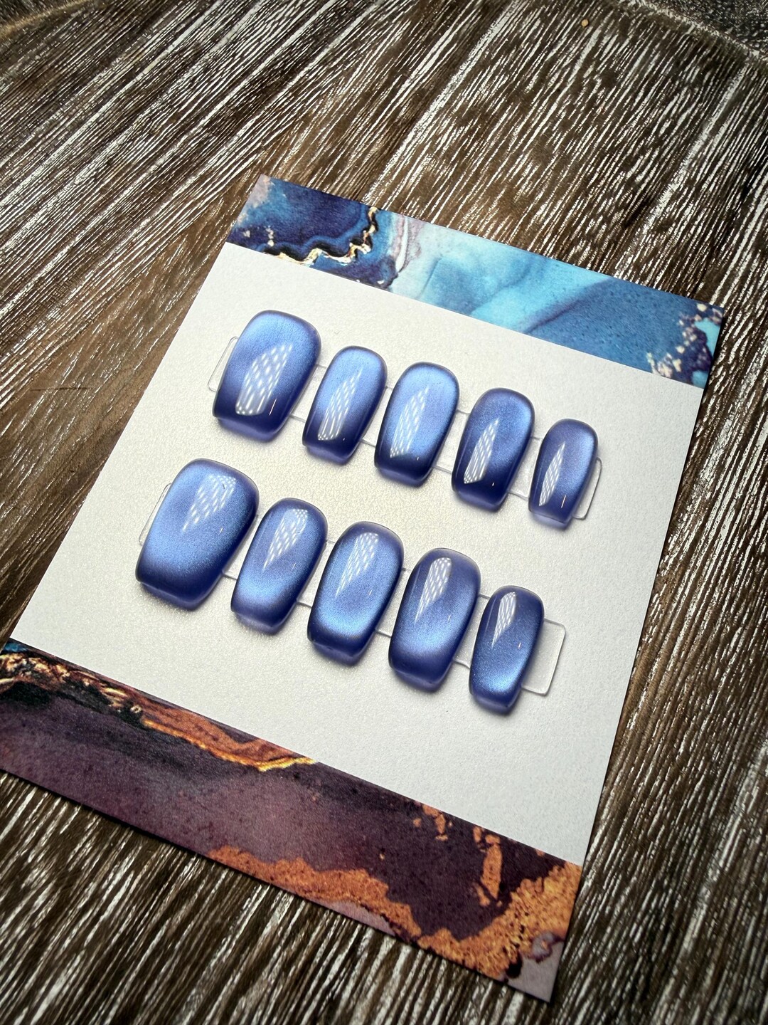 Metallic Dark Periwinkle Blue Cat Eye Short Square Press on Nails - Etsy
