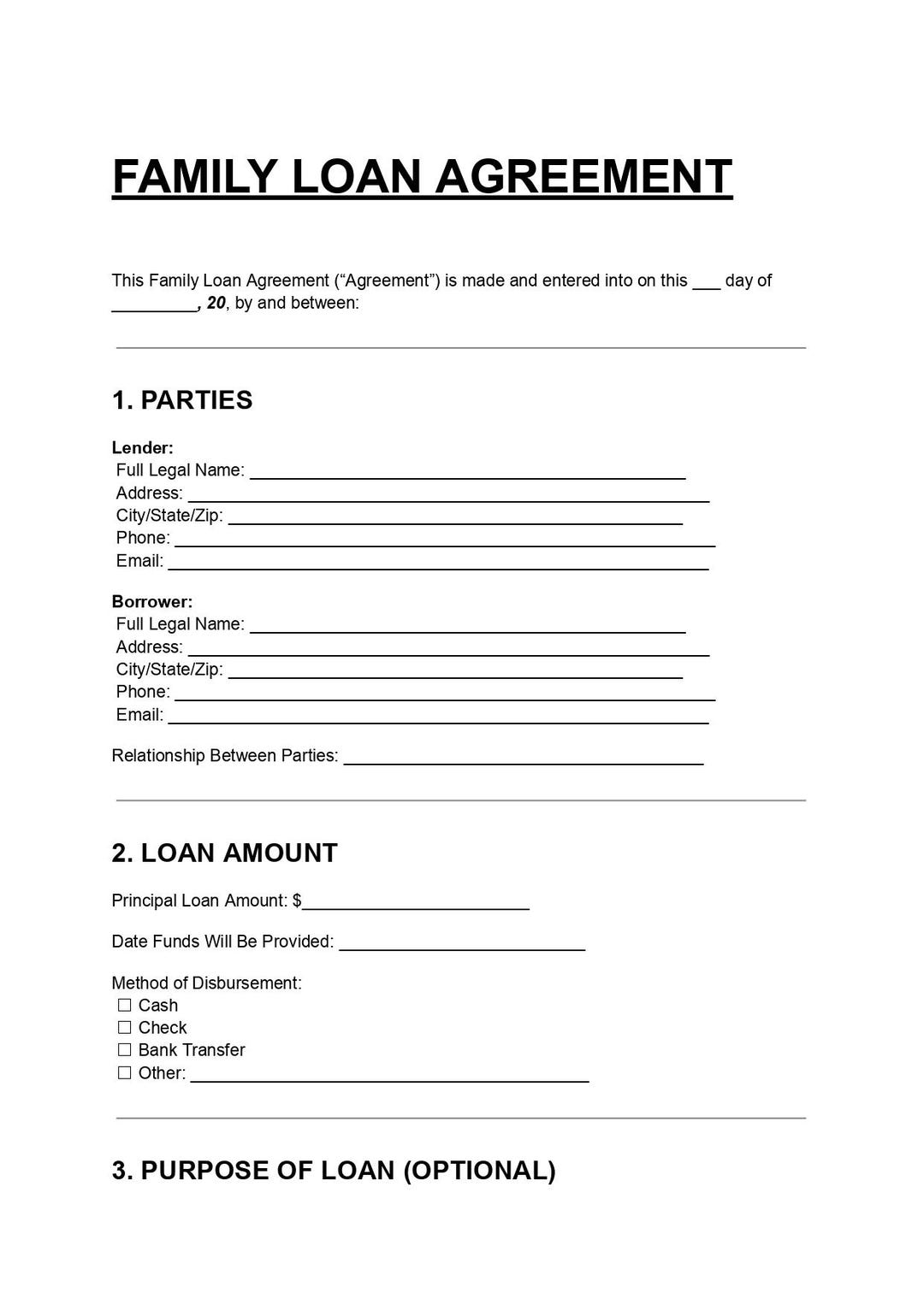 Family Loan Agreement Template | Personal Loan Contract (PDF & DOC) - Etsy