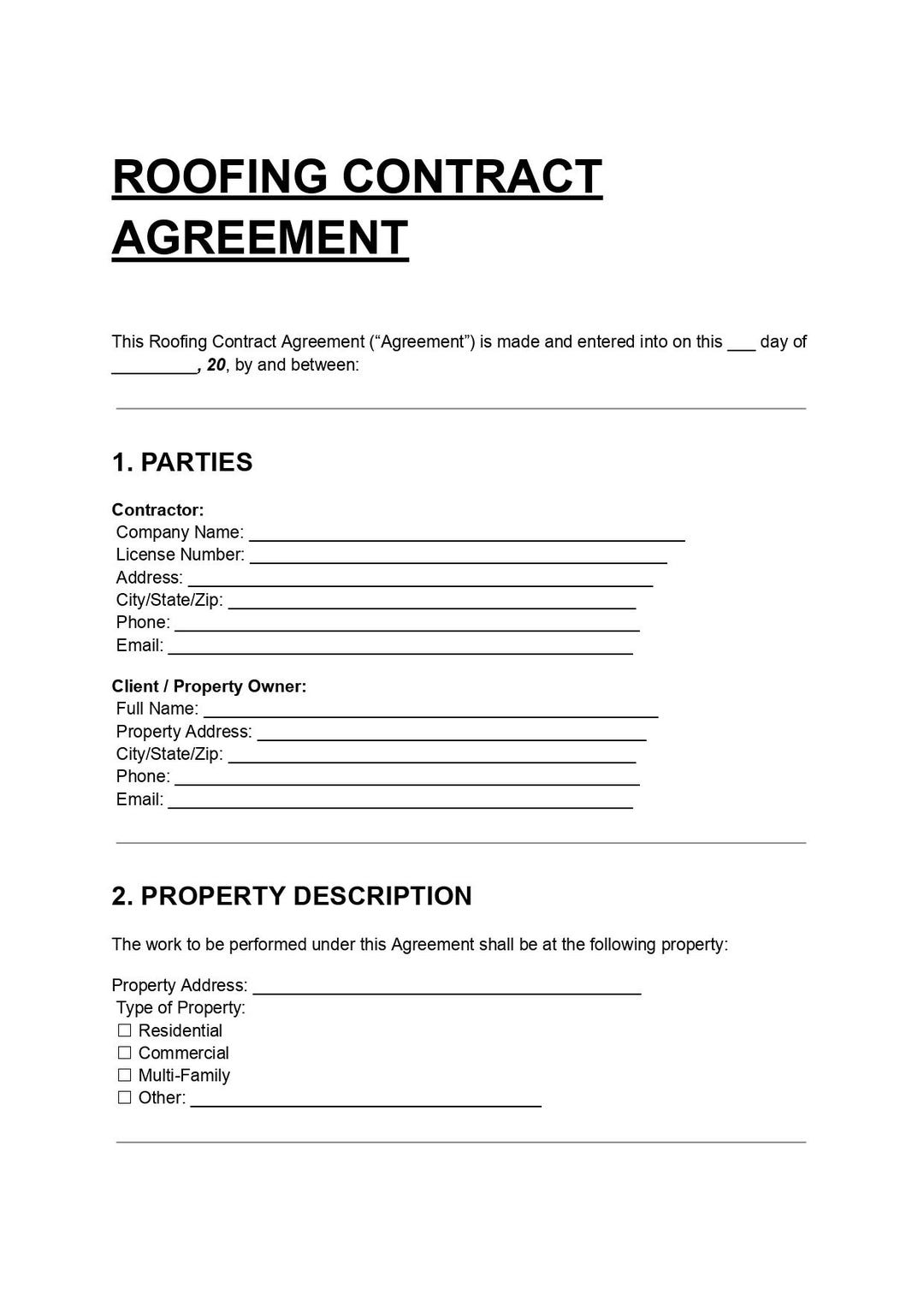 Roofing Contract Template | Editable Agreement (PDF & DOC) - Etsy
